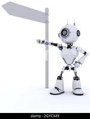 3D Render of a Robot with road sign Stock Photo - Alamy