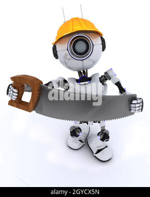 3D Render of a Robot Builder with a saw Stock Photo - Alamy