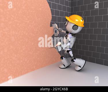 3D Render of a Robot plastering a wall Stock Photo - Alamy
