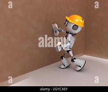 3D Render of a Robot plastering a wall Stock Photo - Alamy