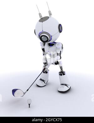 3D Render of a Robot playing golf Stock Photo - Alamy