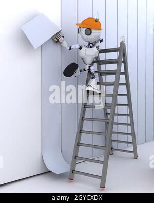 3D Render of a Robot hanging wallpaper Stock Photo - Alamy