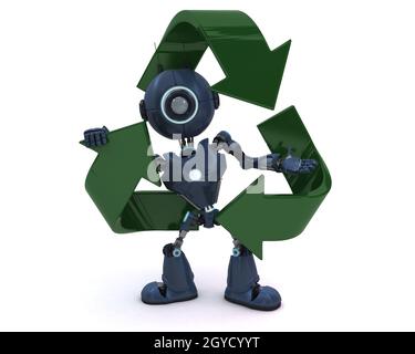 3D Render of a Robot with recycling symbol Stock Photo - Alamy