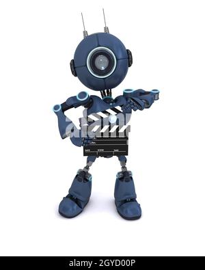 3D Render of a Robot with clapper board Stock Photo - Alamy