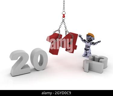 3D render of a Robot Bringing the new year in Stock Photo - Alamy