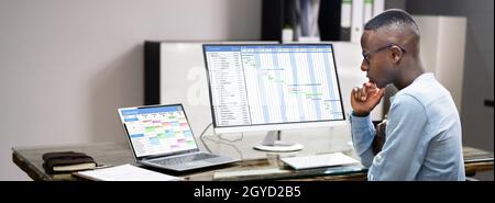 Gantt Chart Calendar Schedule On Multiple Computers Stock Photo - Alamy