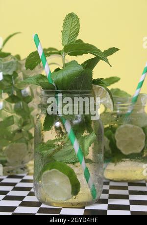 Fresh Mojito Cocktail on Checkered Table Stock Photo - Alamy