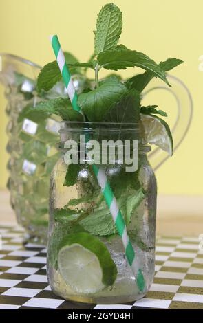 Fresh Mojito Cocktail on Checkered Table Stock Photo - Alamy