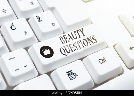 Hand writing sign Beauty Questions. Word for a sentence or phrase used ...