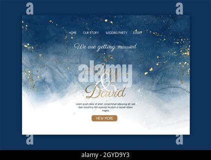 Wedding landing page with hand painted black and gold design Stock ...