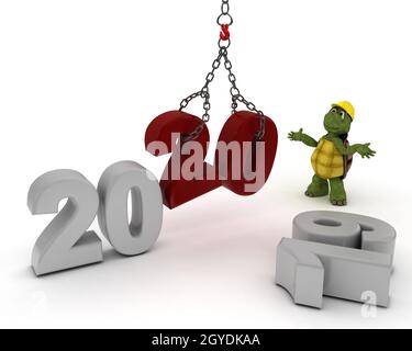 3D render of a tortoise with Celebrating the New Year Stock Photo - Alamy