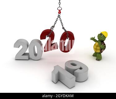 3D render of a tortoise with Celebrating the New Year Stock Photo - Alamy