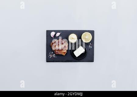 cow beef with spice and lemon on hand for cooking Stock Photo - Alamy
