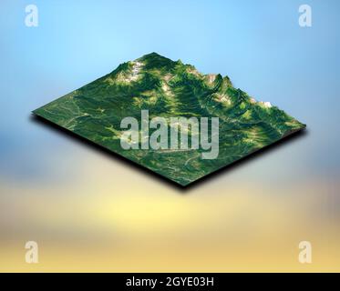 3D render of an isometric terrain landscape of a volcano Stock Photo ...
