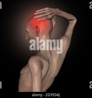 3D render of an old thin man holding head in pain Stock Photo - Alamy