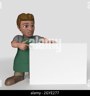 3D Render of Cartoon Shop Keeper Character Stock Photo - Alamy