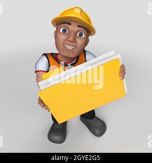 3D Render of Cartoon Builder Character Stock Photo - Alamy