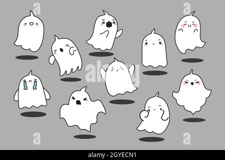 Scary cartoon characters doodle set. Collection of hand drawn cute ...