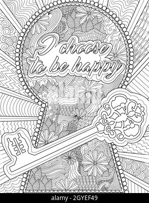 Large Key With Big Keyhole With Flowers Inside Colorless Line Drawing ...