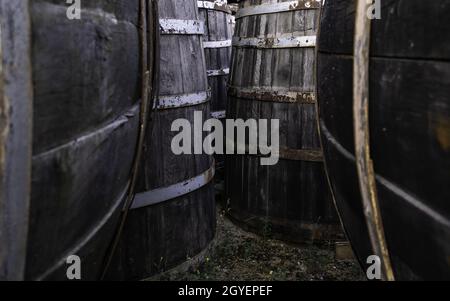 Detail of old containers for alcoholic beverages, wine culture ...