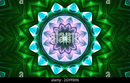 Seamless pink green flower kaleidoscopic mosaic pattern background ...