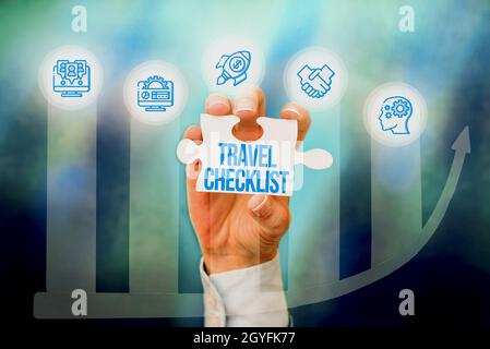 Inspiration showing sign Travel Checklist, Word for a list of things to ...