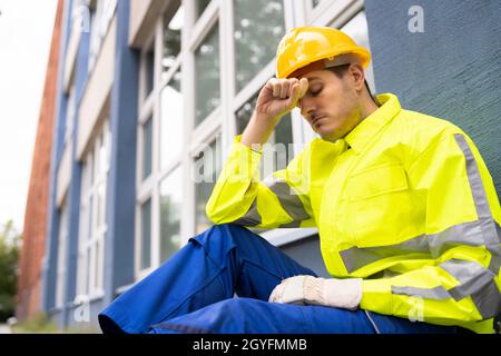 Unhappy Sad Construction Worker. Upset Foreman Frustration Stock Photo ...