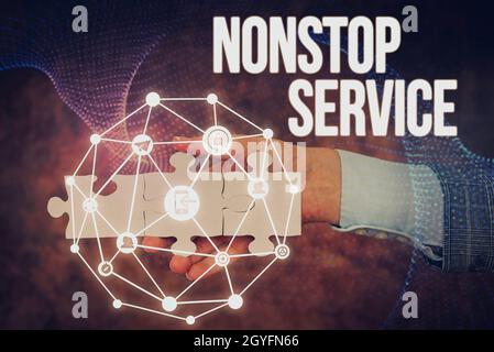 Hand writing sign Nonstop Service, Word Written on service that is ...
