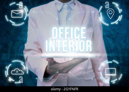 Text showing inspiration Office Interior. Business overview making ...