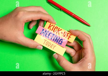 Inspiration showing sign Kick Off Meeting, Business overview first ...