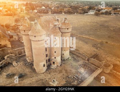 Aerial view of medieval Chateau Sarzay Stock Photo - Alamy