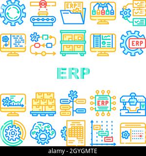 Color erp icons, enterprise resource planning infographics. Vector ...