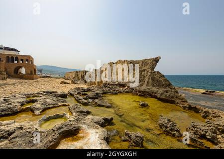 LEBANON, NORTH LEBANON, BATROUN, PHOENICIAN WALL OF BATROUN AND THE ...