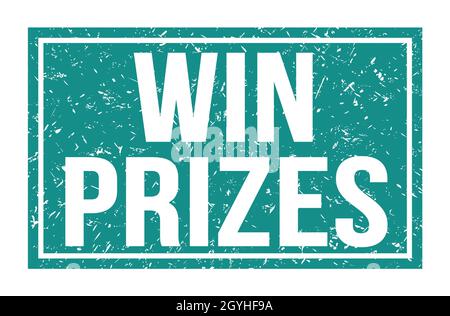 WIN PRIZES blue rectangle stamp Stock Photo - Alamy