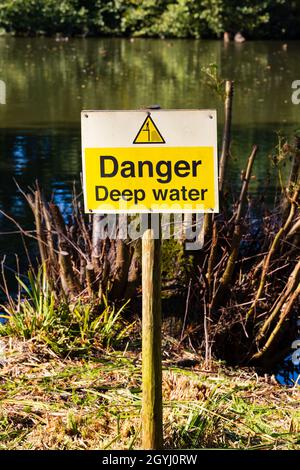 Warning sign by stream "Danger, deep silt". Loose Village, Kent ...