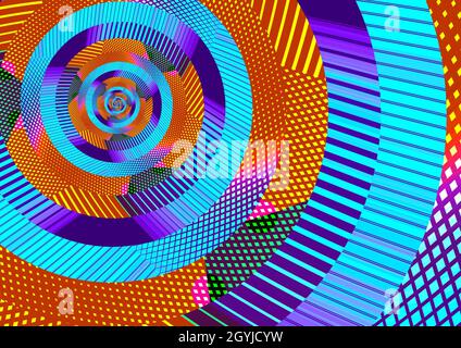 Abstract pattern of a spiral glitch trippy colors background Stock ...
