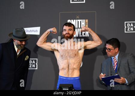 Luke Willis during a public weigh-in at the Hilton Liverpool City ...