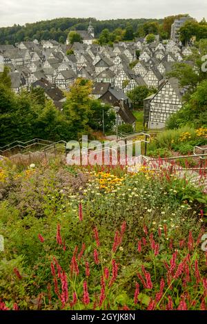 Drone view at the tranditional village of Freudenburg on Germany Stock ...