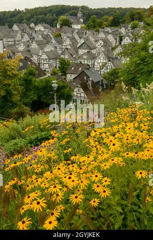 Drone view at the tranditional village of Freudenburg on Germany Stock ...