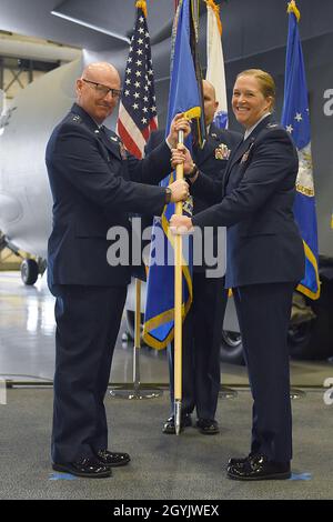 Col. Erin Staine-Pyne, 62nd Airlift Wing commander, speaks for the ...