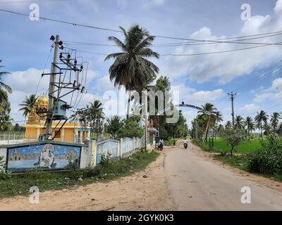 MANDYA, INDIA - Sep 10, 2021: An Indian village bus stop and concrete ...