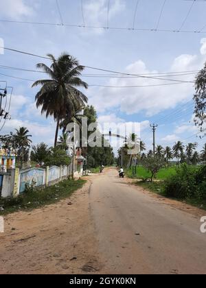 MANDYA, INDIA - Sep 10, 2021: An Indian village bus stop and concrete ...