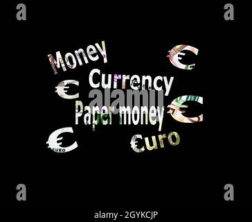 Euro symbols with banknotes inside on a black background Stock Photo ...