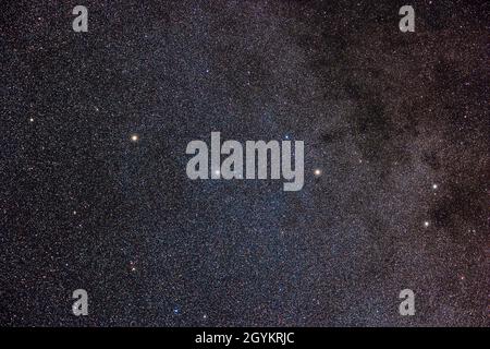 The small constellation of Sagitta the Arrow showing the prominent star cluster Messier 71 at ...