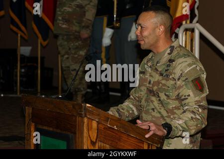 Command Sgt. Maj. Craig A. Bishop gives his final speech as the 1st ...