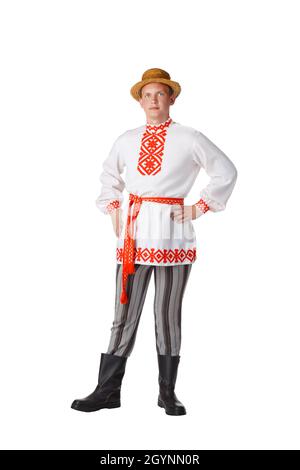 Beautiful young man in Belarusian national costume isolated on white ...