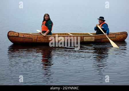 Birch bark canoe made by Mi'Kmaq, Mi'Kmaw, MicMac, native aboriginals ...