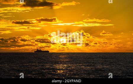 Sunset colours off the island, Reunion Island Stock Photo - Alamy