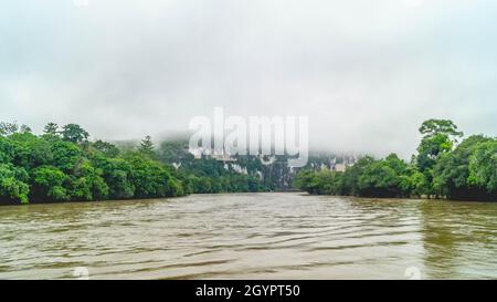 Batu Dinding, iconic landscape of limestone wall on the upper Mahakam ...