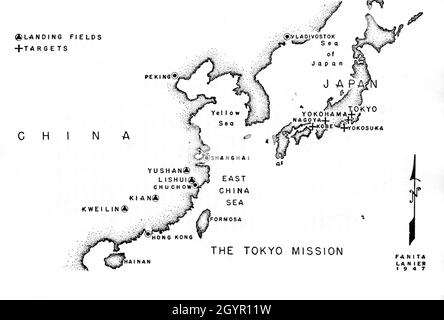 Map showing Doolittle Raid targets and landing fields Stock Photo - Alamy